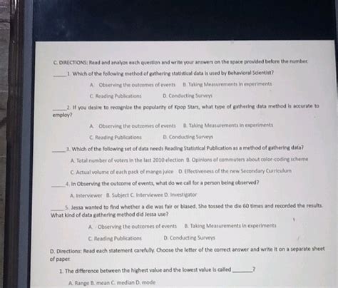 C DIRECTONS Read And Analyze Each Question StudyX