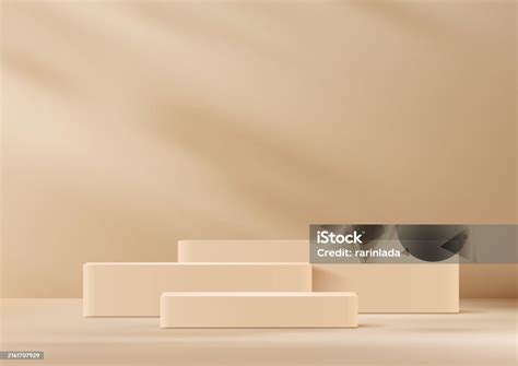 베이지색 배경에 부드러운 그림자가 있는 우아한 3d 베이지색 상자 연단 최소한의 스타일 제품 디스플레이 모형 및 쇼케이스에
