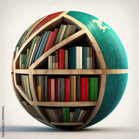 Green Wooden Sphere Like Bookshelf With Variety Of Diffrent Color Books