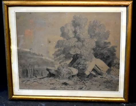 TABLEAU ANCIEN DESSIN paysage signé Eugène Cicéry époque XIXème EUR 47