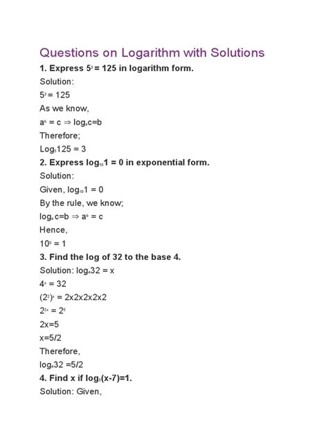 Logarithm Questions With Solutions Pdf Logarithm Abstract Algebra
