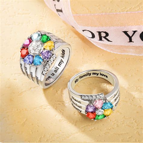 Custom Heart Assortment 1 8 Birthstones With Engraved Name And Text 925