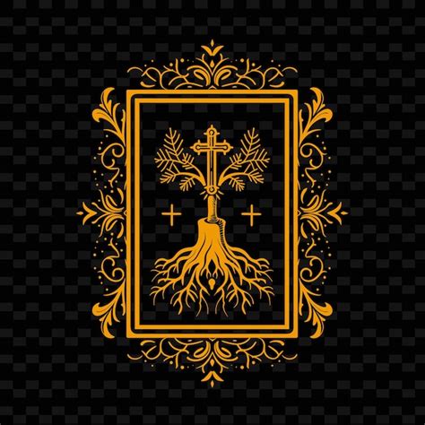 Premium Psd Burdock Root Symbol Logo With Decorative Border And Cross On Nature Herb Vector