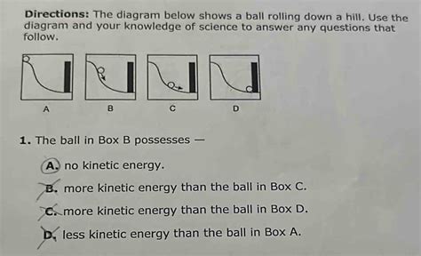 Directions The Diagram Below Shows A Ball Rolling Down A Hill Use The Diagram And Your K Physics