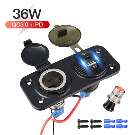 12 24v 36w 고속 충전 해양 Usb C 콘센트 패널 담배 라이터 소켓 분배기 Pd 및 Qc 30 자동차 전원 어댑터 충전기 차량 자동차 전자