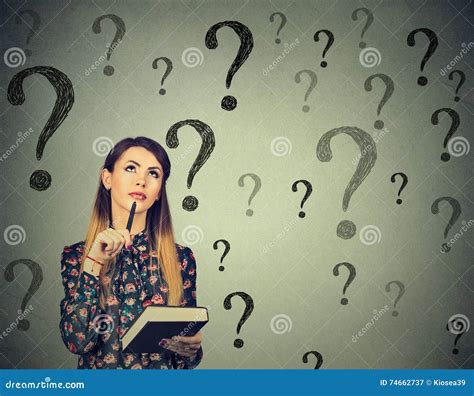 Thinking Woman Getting Answers Thinking Question Mark Symbol Girl Question Woman With