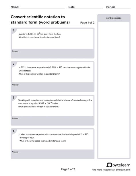 Free Scientific Notation Word Problems Matching Worksheet Answers Download Free Scientific