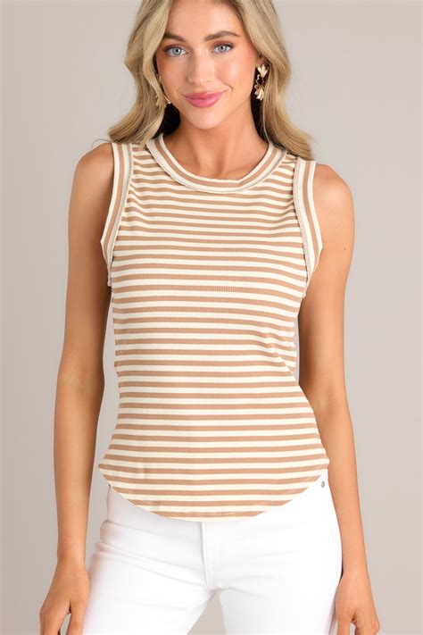 Tan And Ivory Stripe Tank All Tops Red Dress