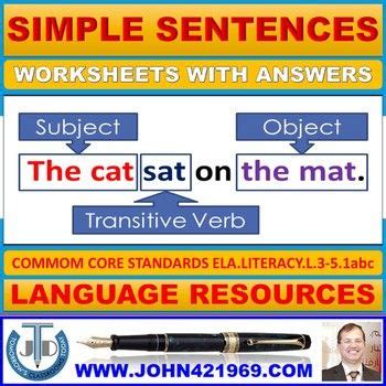 SIMPLE SENTENCE STRUCTURE 16 WORKSHEETS WITH ANSWERS Simple Sentences Simple Sentences