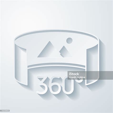 360도보기 가상 현실 빈 배경에 종이 잘라내기 효과가 있는 아이콘 360도 촬영에 대한 스톡 벡터 아트 및 기타 이미지