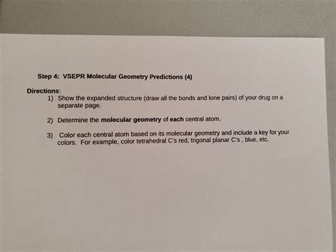 Solved Step VSEPR Molecular Geometry Predictions Chegg