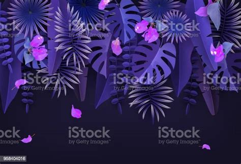 열 대 잎 꽃과 식물 열 대 경 엽과 자외선 추상적인 배경입니다 종이 잘라 벡터 일러스트 레이 션 배경 주제에 대한 스톡 벡터 아트 및 기타 이미지 Istock
