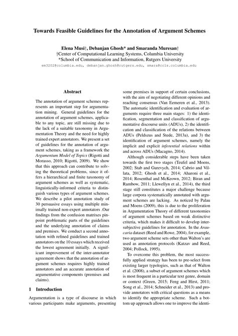 Pdf Towards Feasible Guidelines For The Annotation Of Argument Schemes
