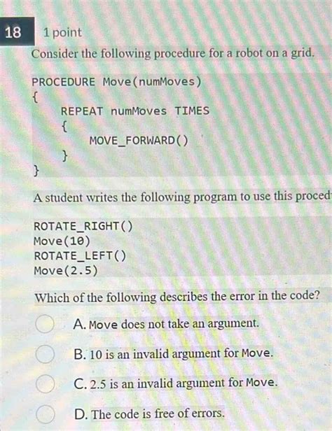 Solved 18 1 Point Consider The Following Procedure For A Robot On A