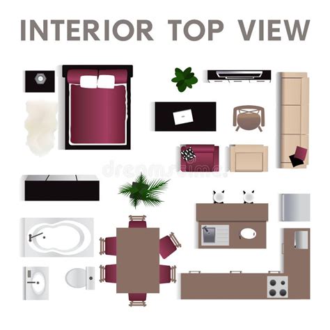 Vista Superior Interior Grupo De ícone Interior Realístico Isolado