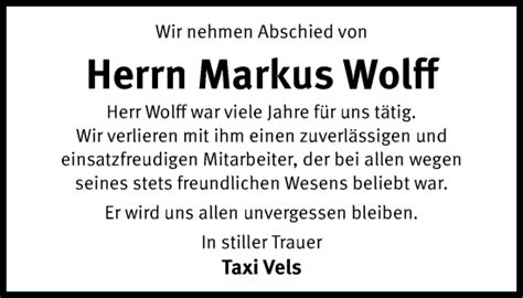 Traueranzeigen Von Markus Wolff Trauer In Nrwde
