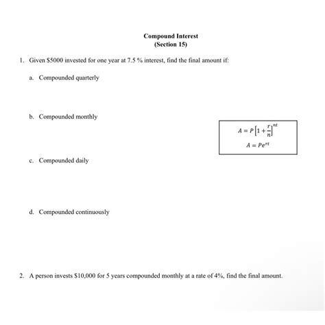 Solved Compound Interest Section 15 Given 5000 Invested Chegg
