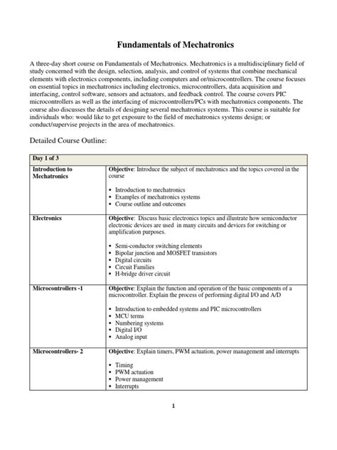 fundamentals of mechatronics short course pdf control theory