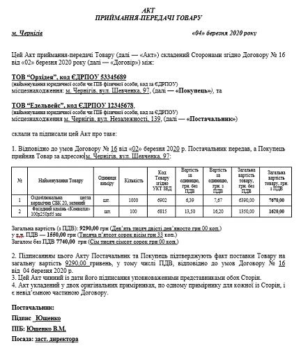 Акт приемки передачи тмц образец