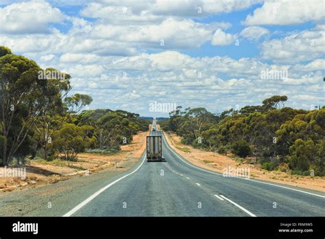 Long Remote Eyre Highway In Nullarbor Plain Of Western Australia With