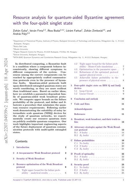 Pdf Resource Analysis For Quantum Aided Byzantine Agreement With The