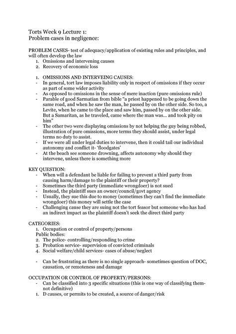 Torts Week 9 Lecture 1 Torts Week 9 Lecture 1 Problem Cases In