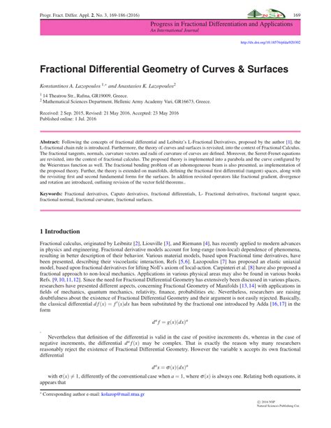 PDF Fractional Differential Geometry Of Curves Surfaces