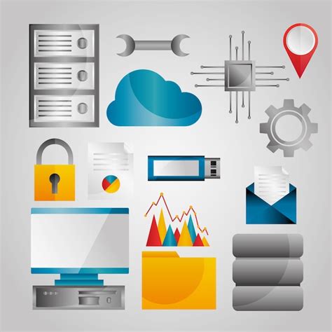 Premium Vector Data Analysis Database Network Technology Settings Icons Set