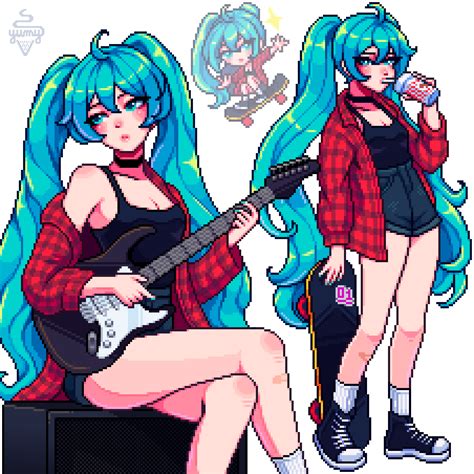 Yumykon Hatsune Miku Vocaloid Highres 1girl Aqua Eyes Aqua Hair Artist Name Aseprite