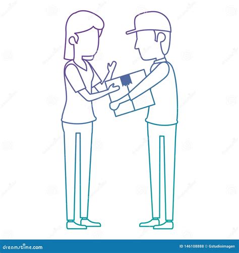 Delivery Worker Lifting Box And Receiving Woman Stock Illustration Illustration Of Person