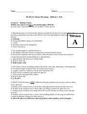 MCDB F MT VerA Key Name Perm MCDB Human Physiology Midterm Section A