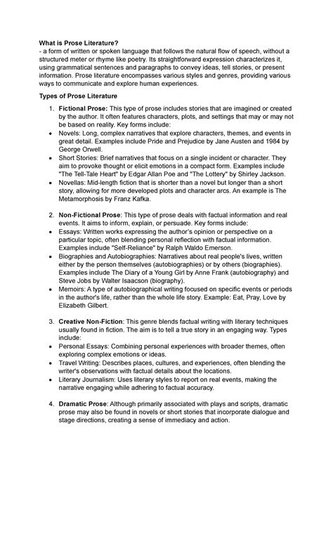 Prose Literature What Is Prose Literature A Form Of Written Or