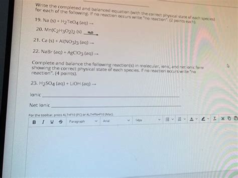 Solved Write The Completed And Balanced Equation With The