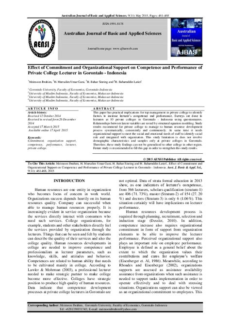 Pdf Australian Journal Of Basic And Applied Sciences Effect Of Commitment And Organizational