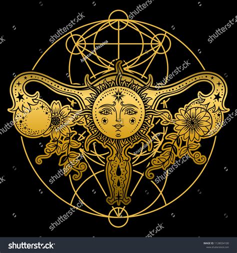 Beautiful Female Reproductive Organs Flowers Uterus Stock Vector