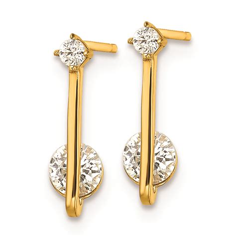 14k Yellow Gold Polished Cz Drop Post Earrings Unclaimed Diamonds