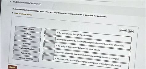 Part D Microscopy Terminology Define The Following Microscopy Terms