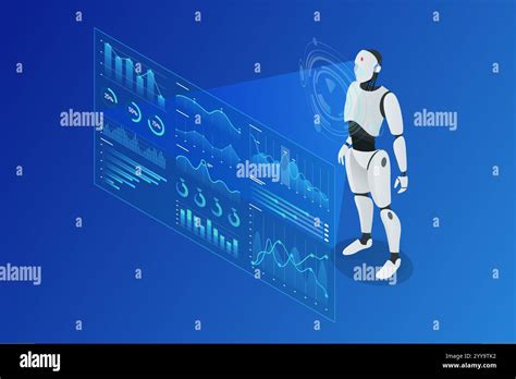 Isometric Ai Driven Workflow Isometric Humanoid Robot Analyzing Data