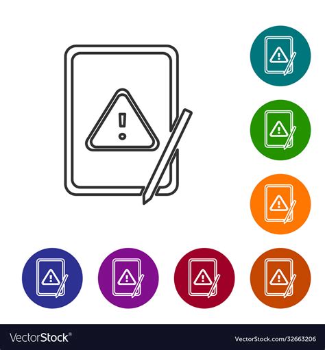 Black Line Graphic Tablet With Exclamation Mark Vector Image