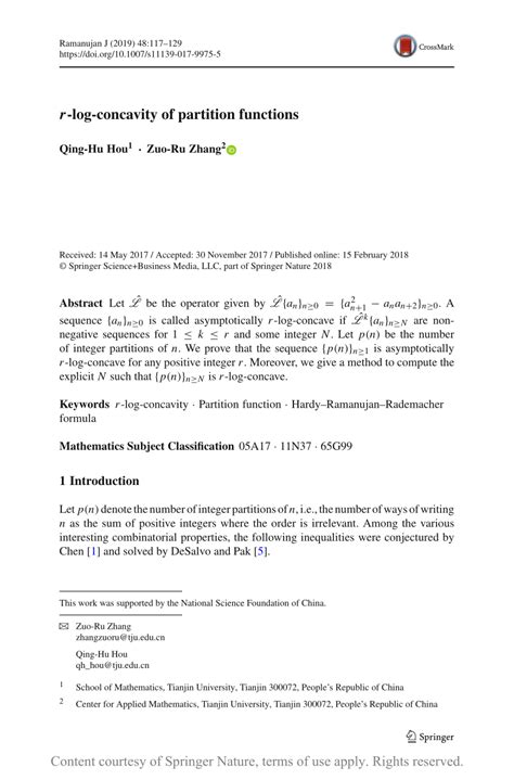 R Log Concavity Of Partition Functions Request Pdf