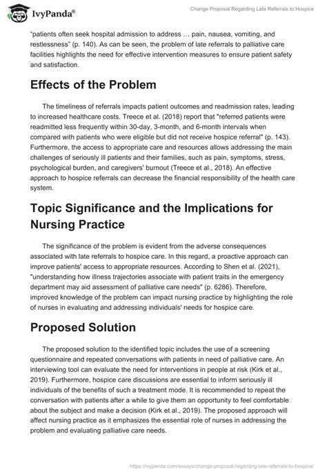 Change Proposal On Late Referrals To Hospice 628 Words Essay Example
