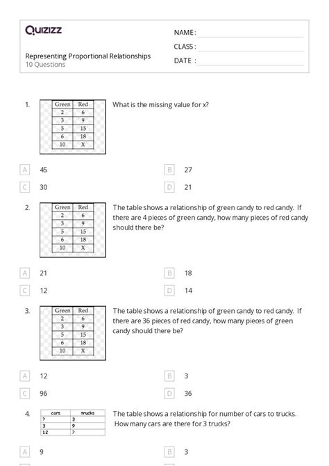 50 Proportional Relationships Worksheets For 6th Year On Quizizz