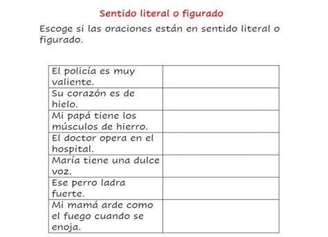 Sentido Literal Y Figurado Interactive Worksheet