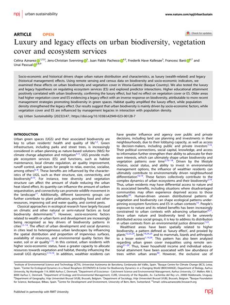 Pdf Luxury And Legacy Effects On Urban Biodiversity Vegetation Cover And Ecosystem Services