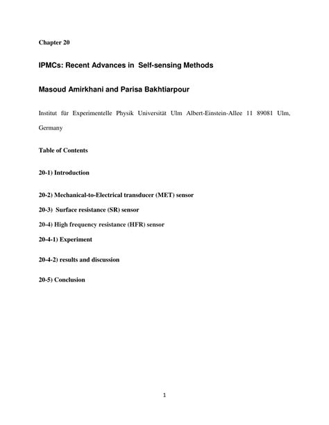 Pdf Ionic Polymer Metal Composites Recent Advances In Self Sensing Methods