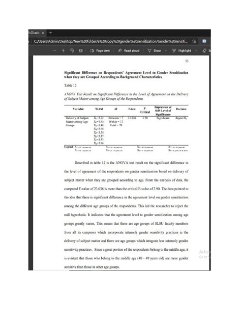Sample Table Analysis Pdf