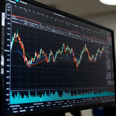 Computer Monitor Displaying A Complex Financial Chart With Fluctuating Candlestick Stock