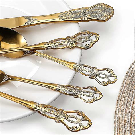 Gorgeous Vintage Gold Stainless Steel Flatware Set 20 Pieces Golden