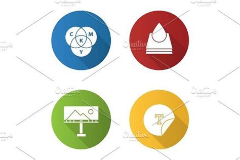 Printing Flat Design Long Shadow Glyph Icons Set Glyph Icon Icon Set Long Shadow