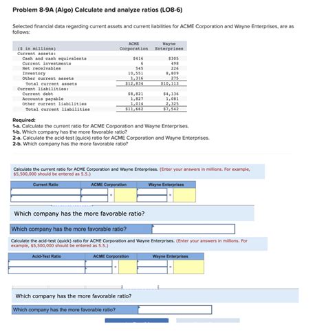 solved problem 8 9a algo ﻿calculate and analyze ratios